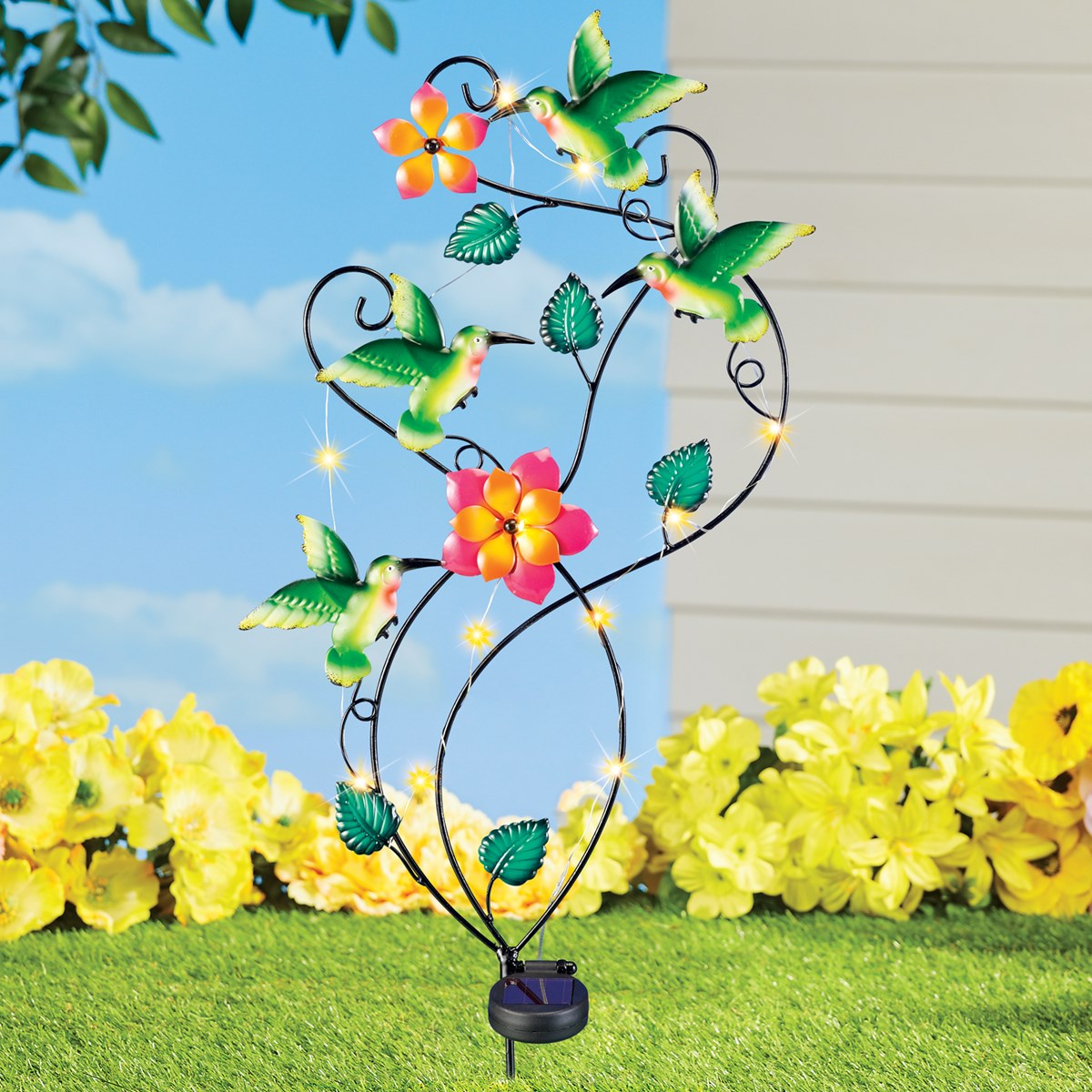 Hand-Painted Solar Powered Hummingbirds and Flowers Stake | Collections ...