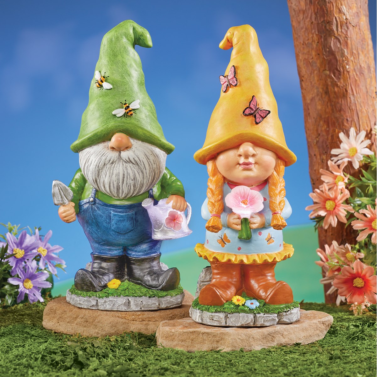 Solar Powered Spring Garden Gnome Outdoor Statue | Collections Etc.