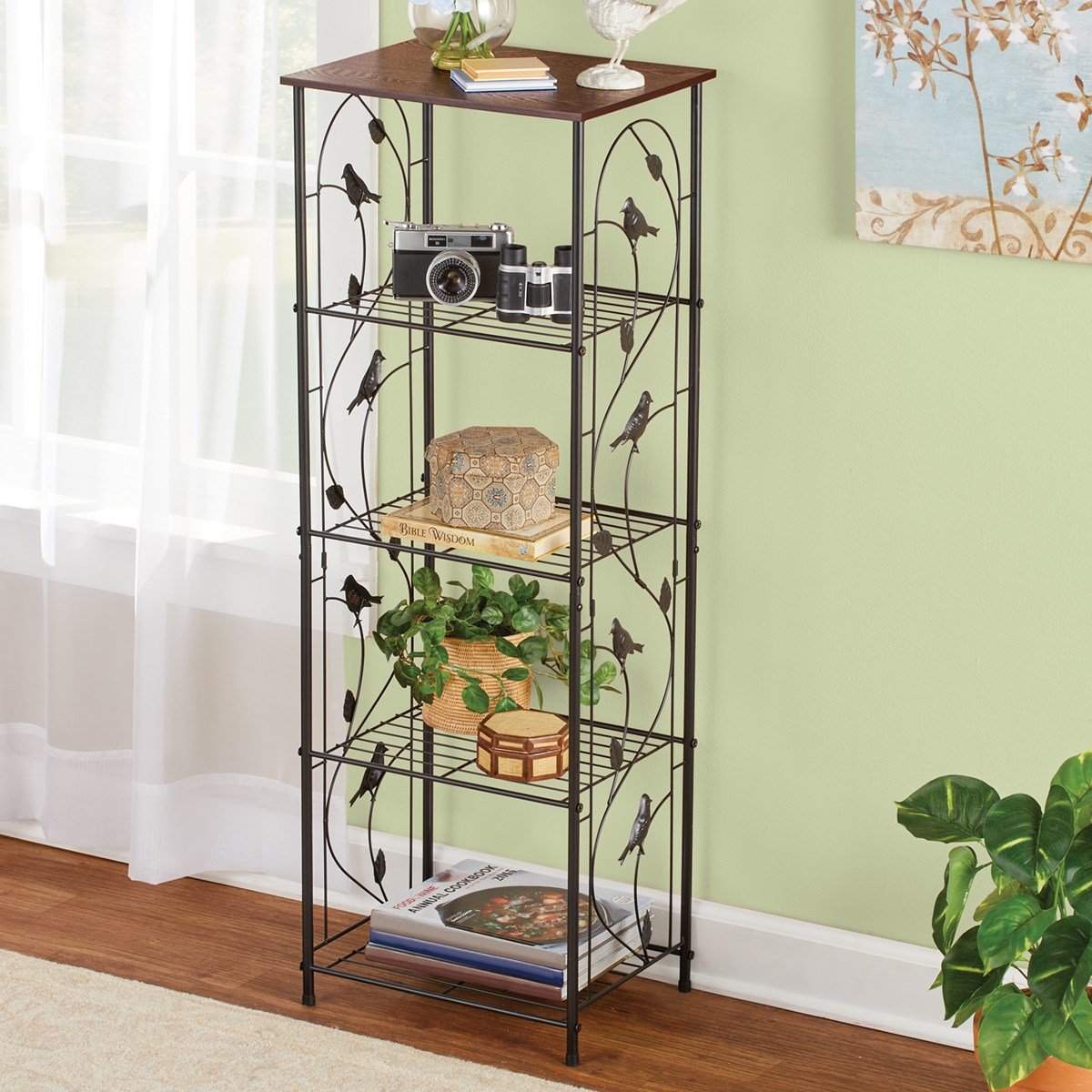4-Tier Bird and Leaf Accented Storage Shelf | Collections Etc.