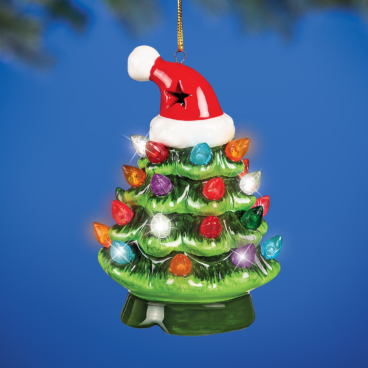 LED Lighted Tree with Santa Hat Christmas Ornament | Collections Etc.