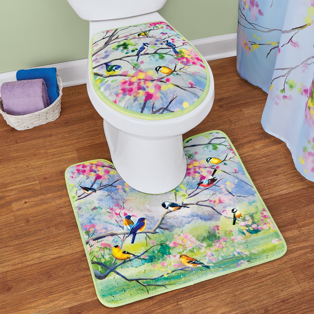Colorful Birds on Branch 2-Piece Commode Set | Collections Etc.