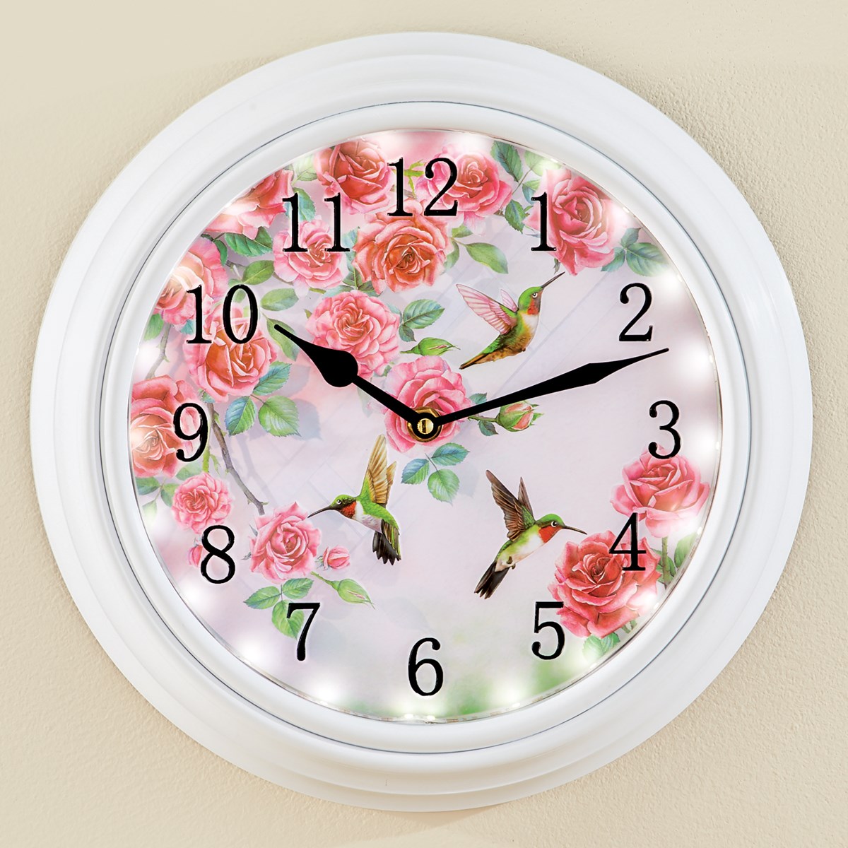 Lighted Hummingbird Roses Wall Clock with Remote | Collections Etc.