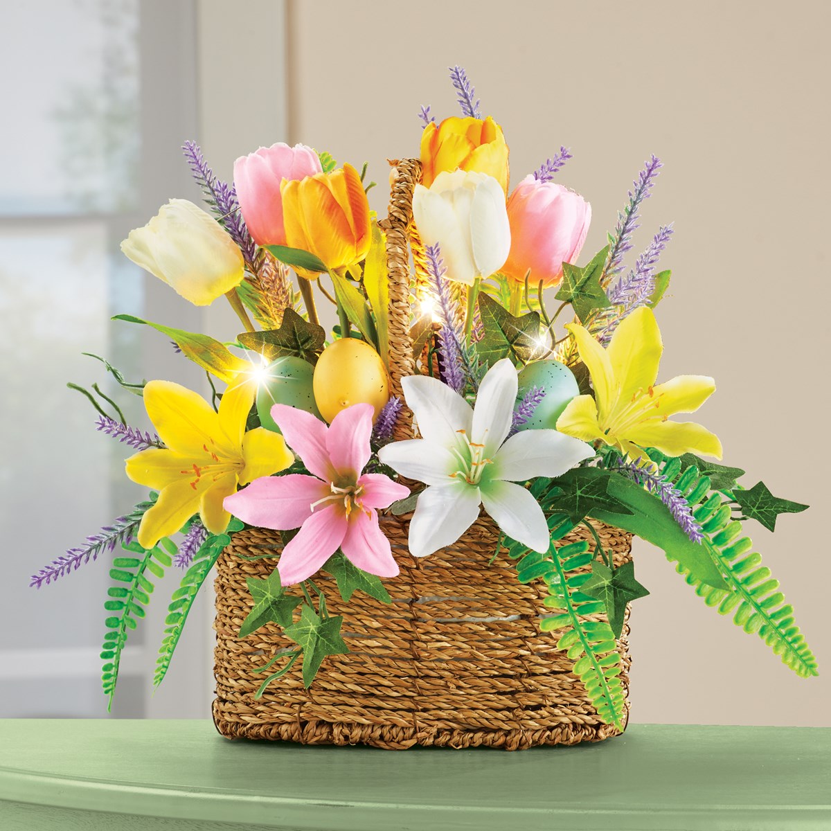 Easter Lily LED Lighted Basket Centerpiece | Collections Etc.