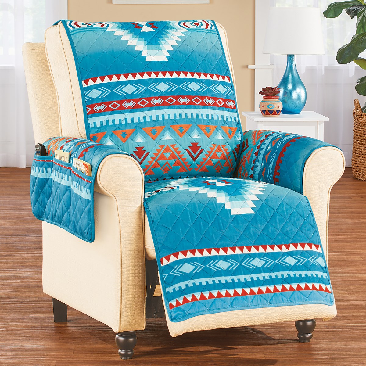 Quilted Turquoise Southwest Aztec Furniture Cover | Collections Etc.