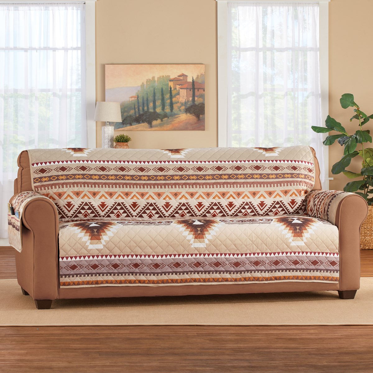 Quilted Neutral Southwest Aztec Furniture Cover | Collections Etc.