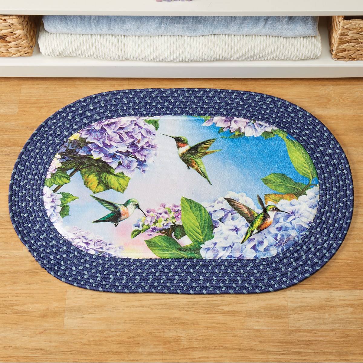 Hummingbirds and Hydrangeas Braided Accent Rug | Collections Etc.