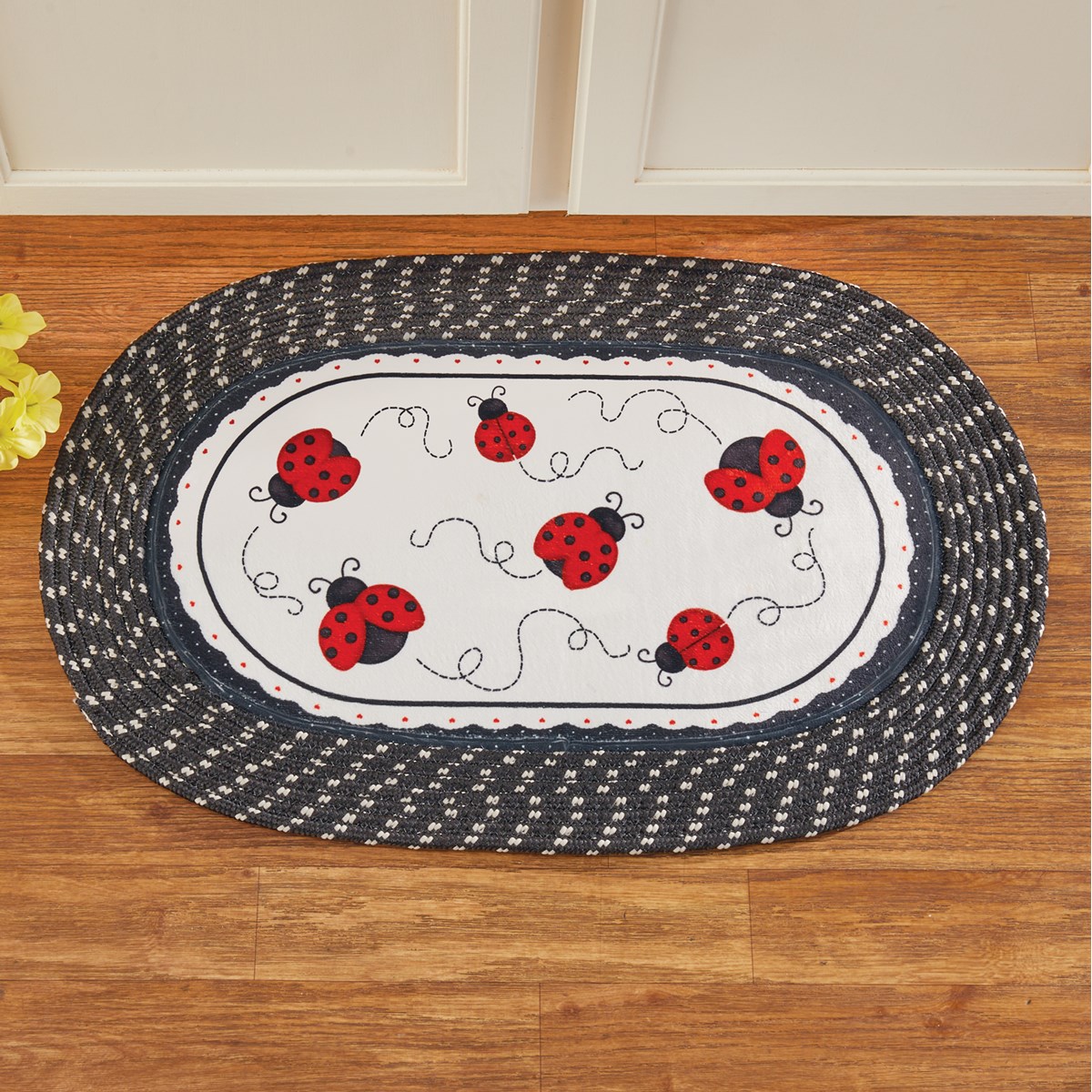 Plush Ladybug Skid-Resistant Braided Accent Rug | Collections Etc.