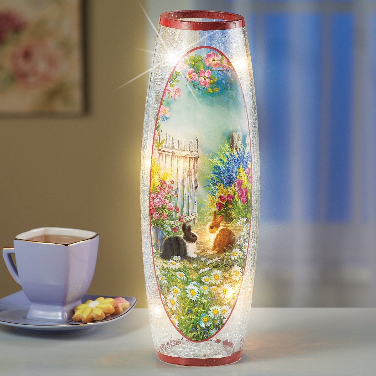 Spring Blossom & Bunnies LED Lighted Glass Table Lamp | Collections Etc.