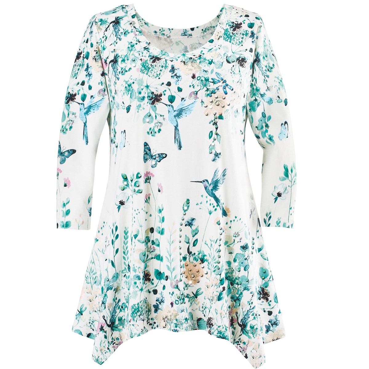Hummingbird and Butterfly Paradise Sharkbite Tunic | Collections Etc.
