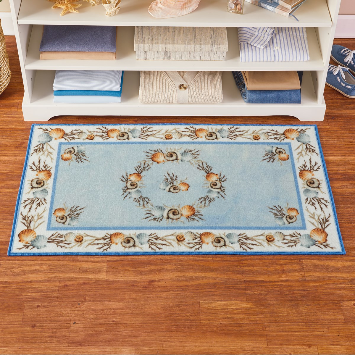 Seashell and Coral Skid-Resistant Coastal Accent Rug | Collections Etc.