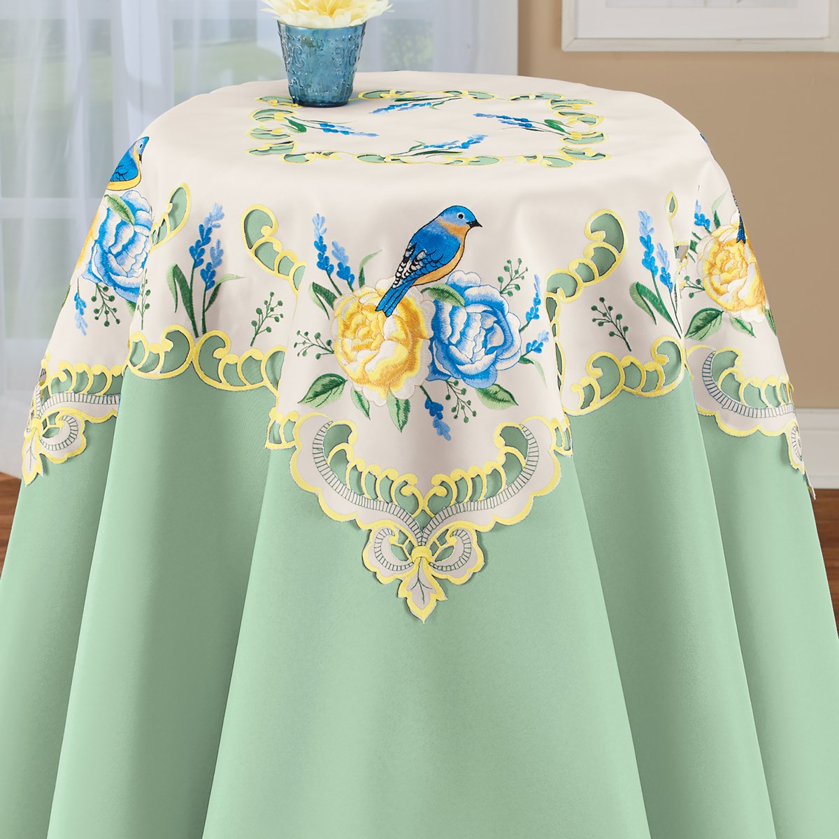 Bluebird and Roses Embroidered Table Linens | Collections Etc.