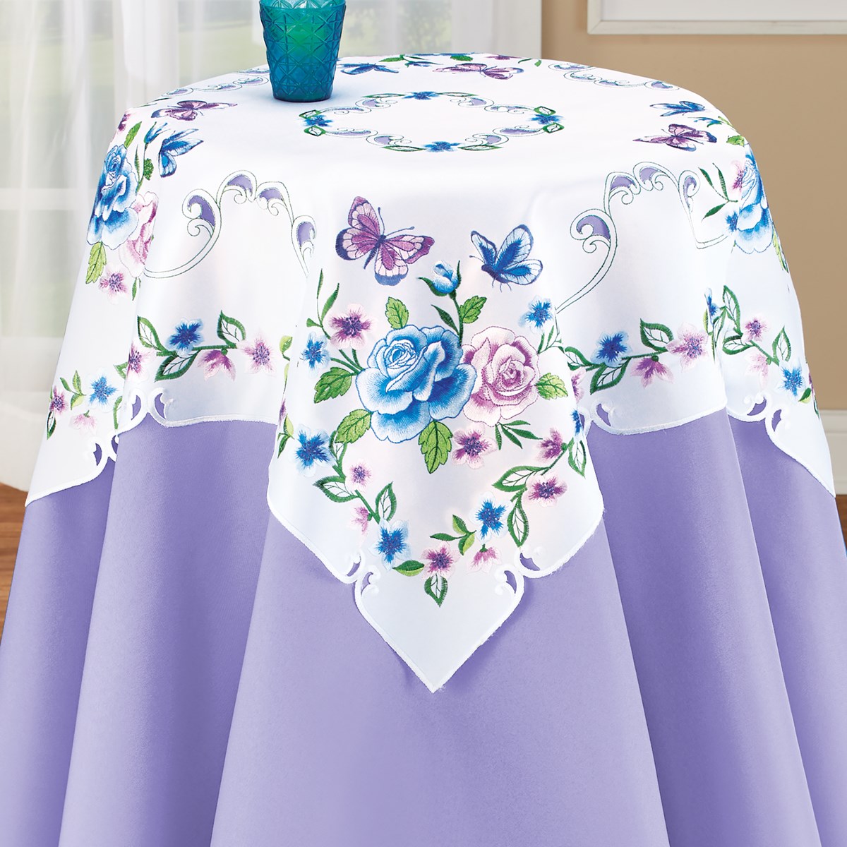 Blue and Purple Rose Floral Butterfly Garden Table Linens | Collections ...