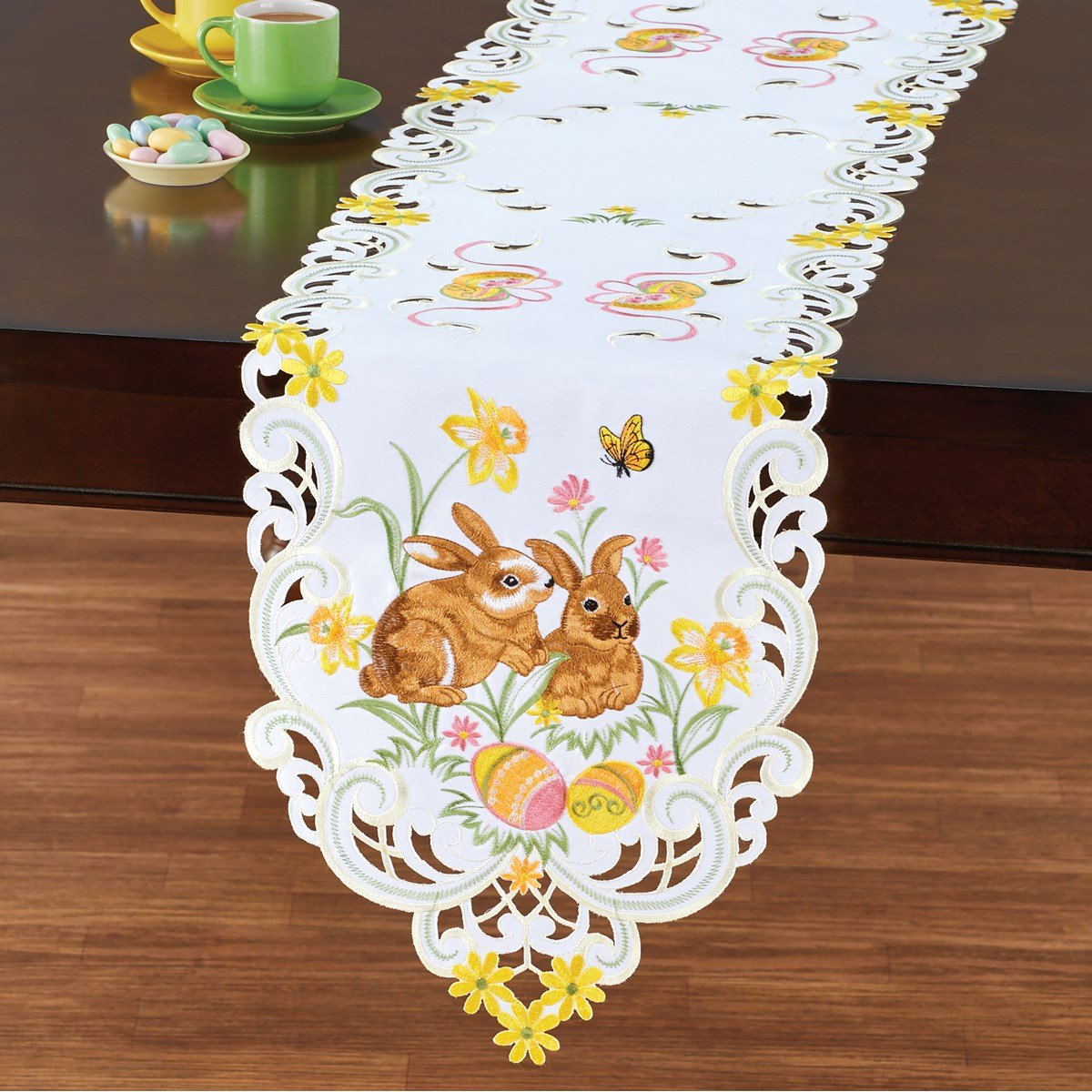 Embroidered Easter Bunny Garden Table Linens | Collections Etc.