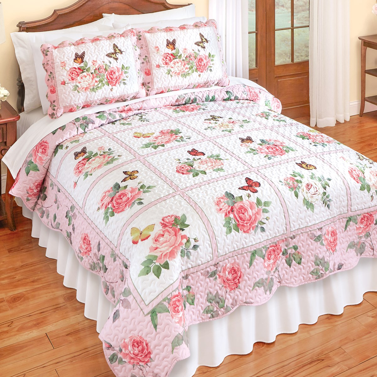 Patchwork Rose and Butterfly Scalloped Edge Quilt | Collections Etc.