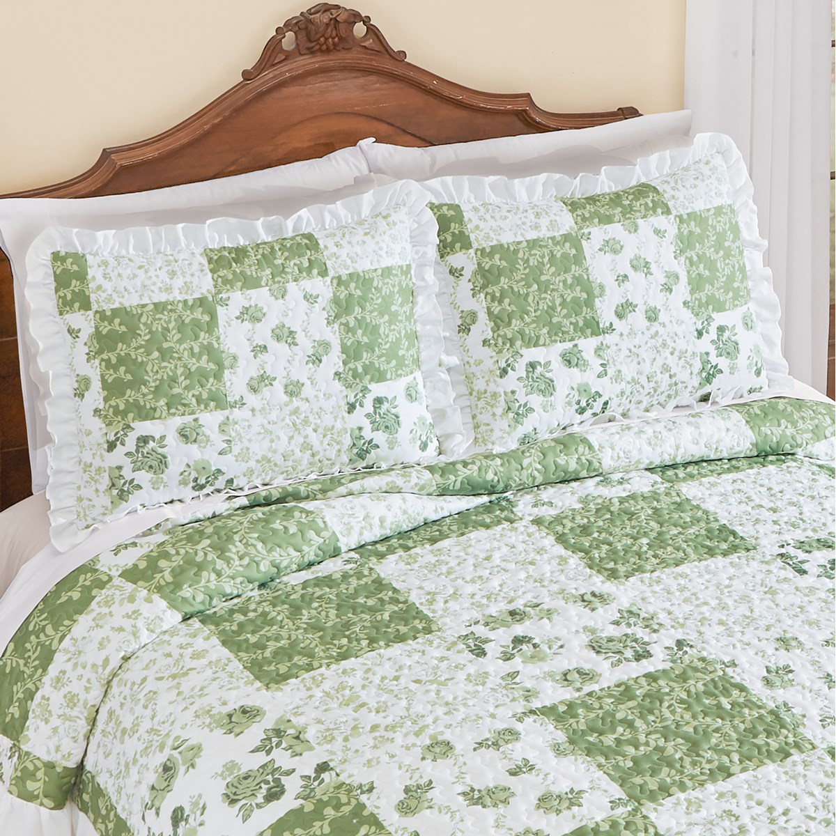 Alicia Patchwork Ruffle Border Pillow Sham | Collections Etc.