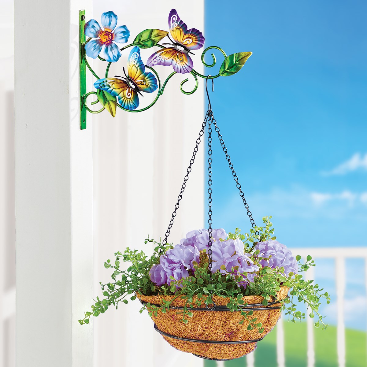 Floral Butterfly Wall Bracket with Hanging Basket Planter | Collections ...