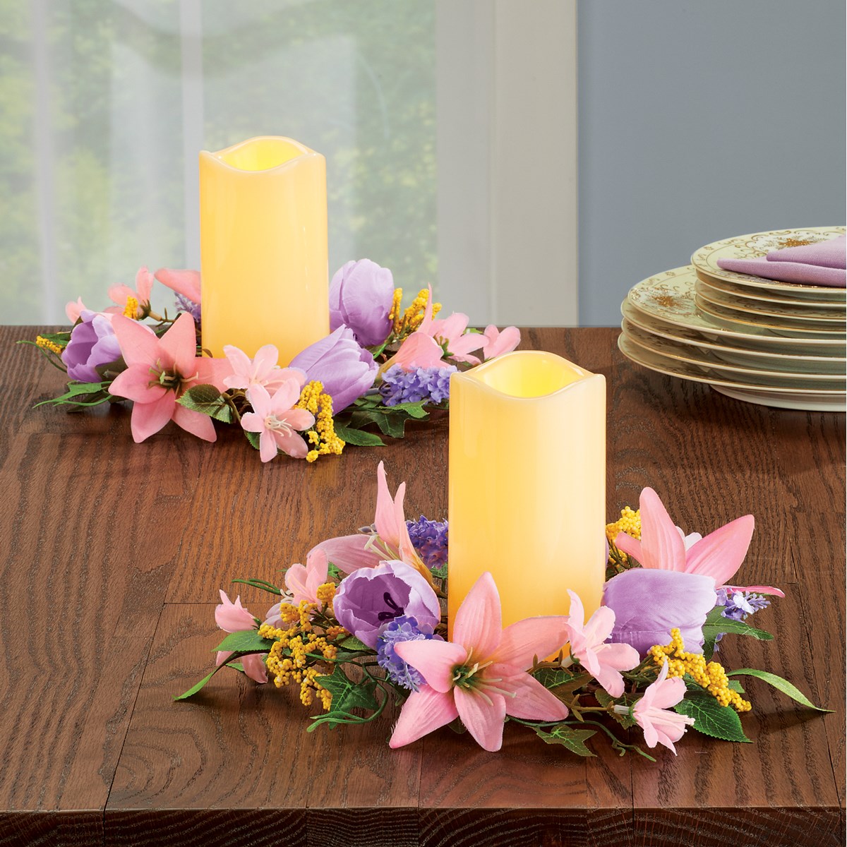 LED Lighted Floral Easter Candles - Set of 2 | Collections Etc.