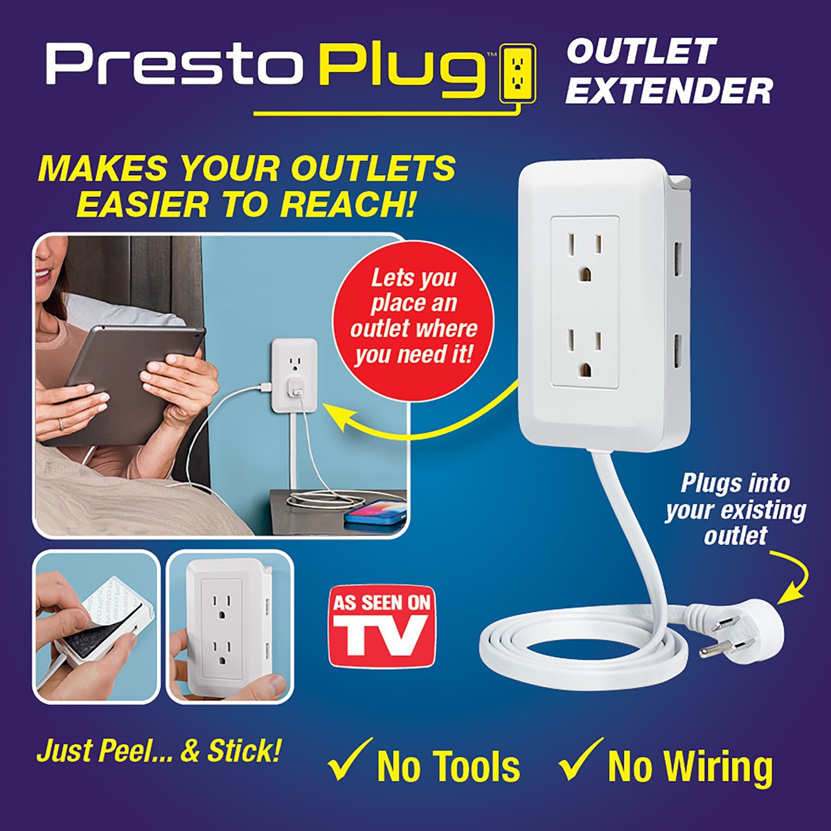 Presto Plug Outlet Extender for Easier to Reach Outlets | Collections Etc.