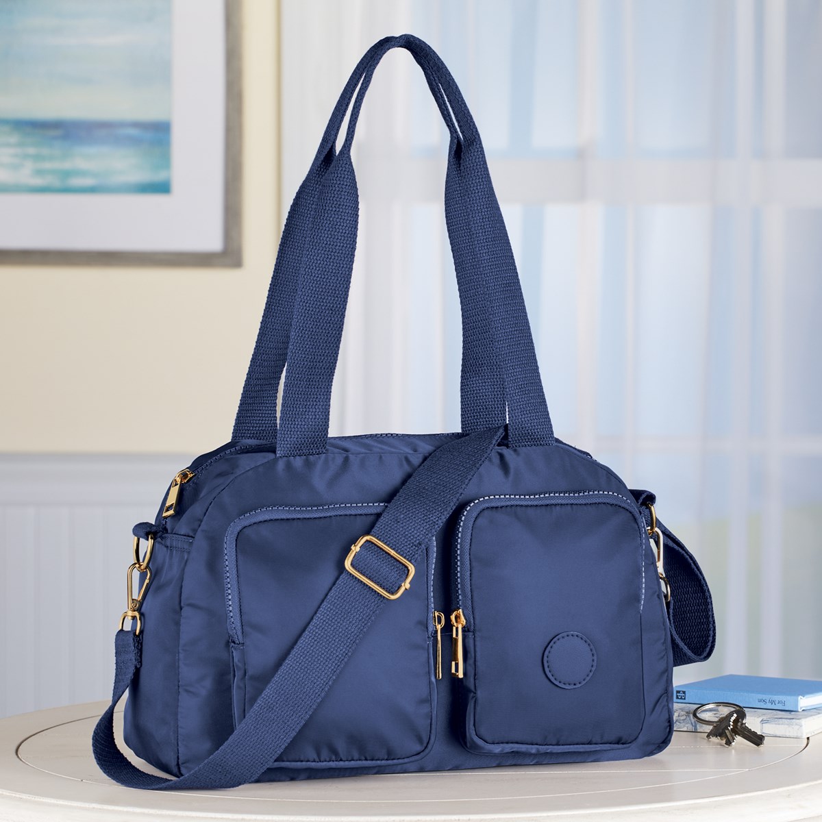 Multi Zipper Pocket Handbag with Adjustable Strap | Collections Etc.