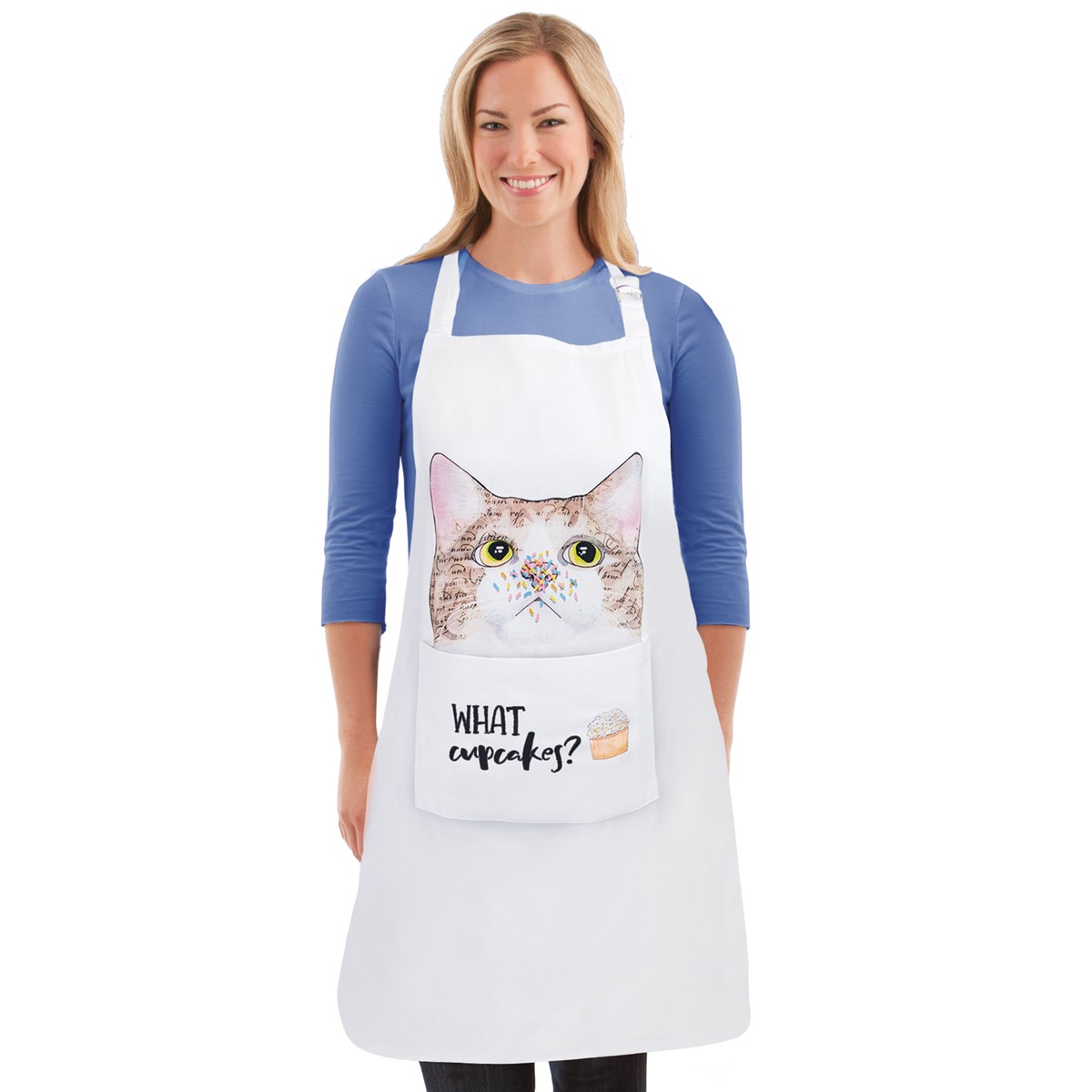 Adjustable Cat and Cupcake White Kitchen Apron | Collections Etc.