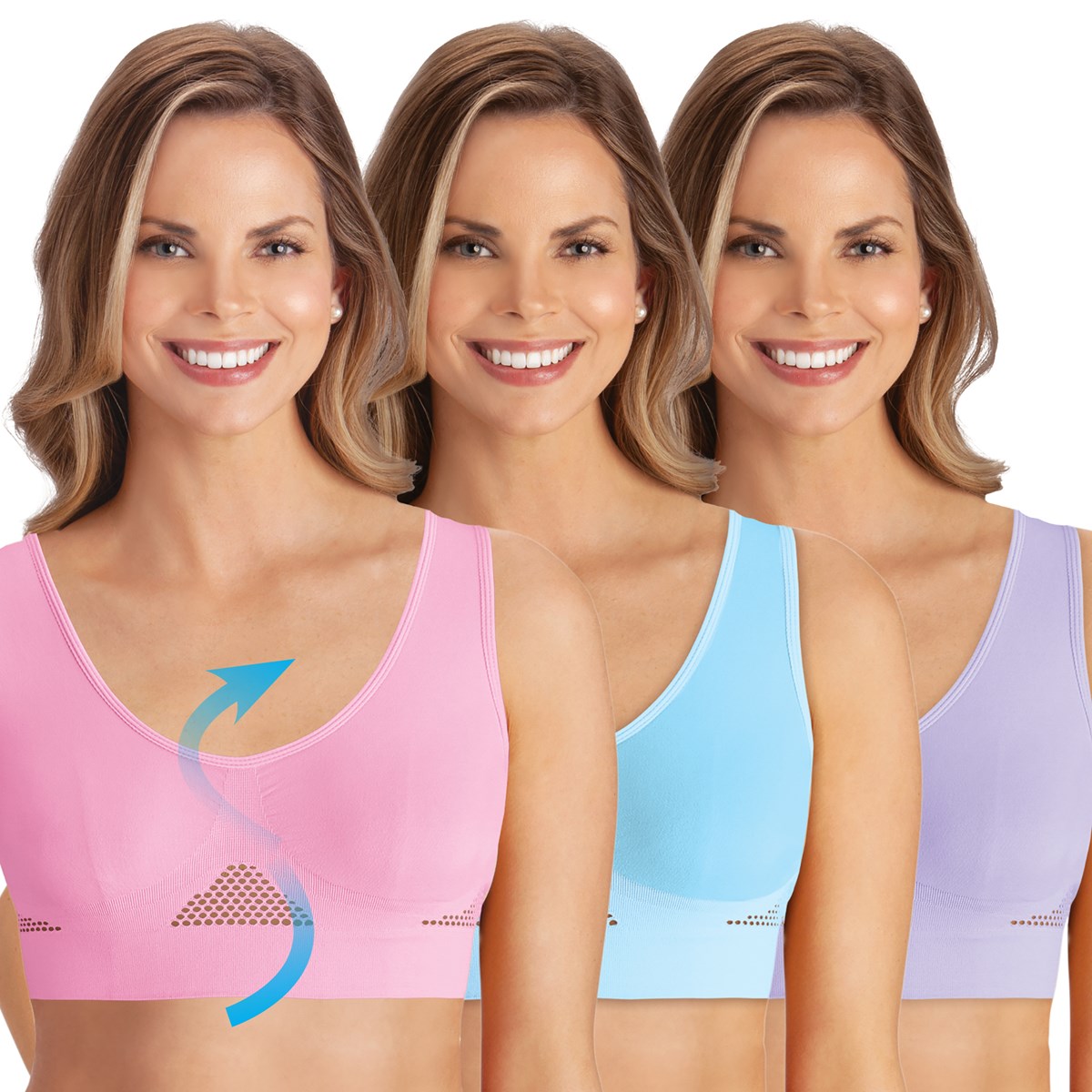 3-Pack Cooling Comfort Wide Strap Support Bra | Collections Etc.