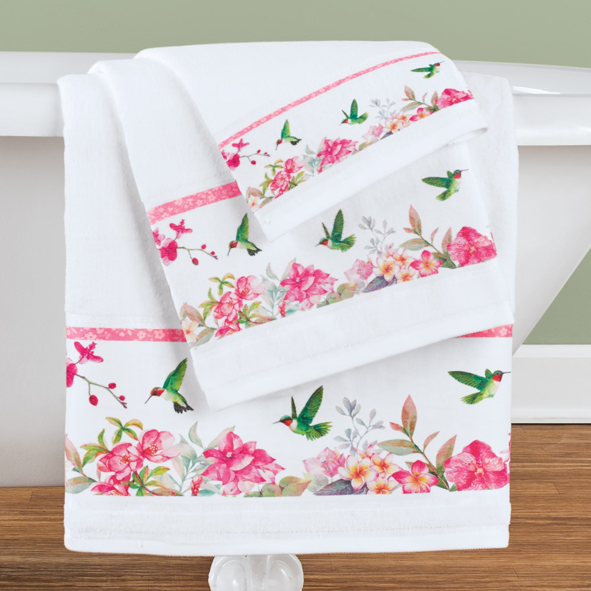 Blooming Hummingbird Floral 3-Piece Bath Towel Set | Collections Etc.