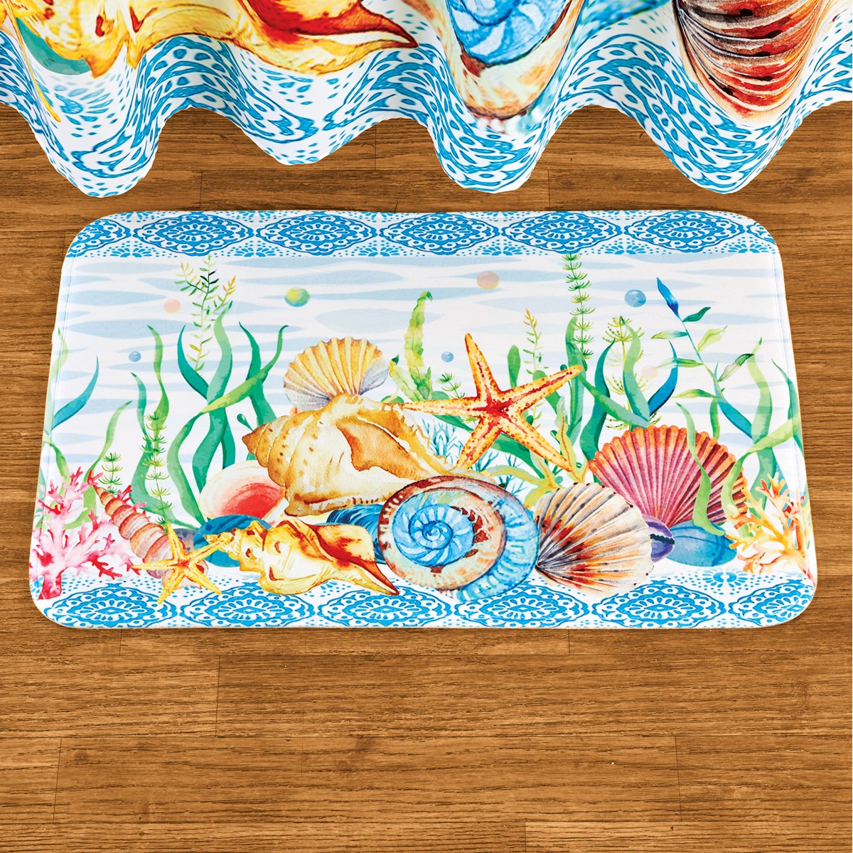 Coastal Seashell and Starfish Memory Foam Bath Mat | Collections Etc.