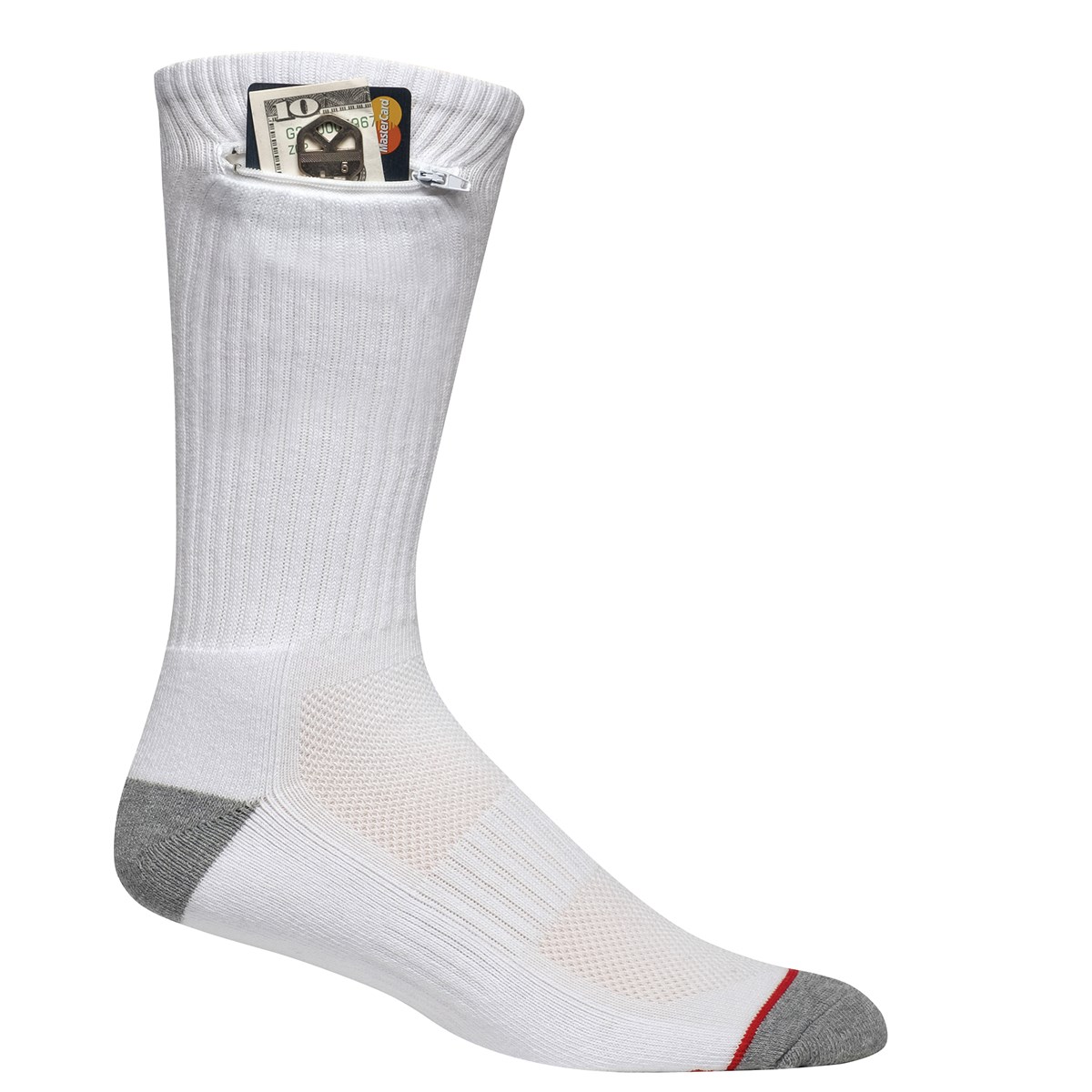 Zippered Pocket Crew Socks with Mesh Foot Top | Collections Etc.