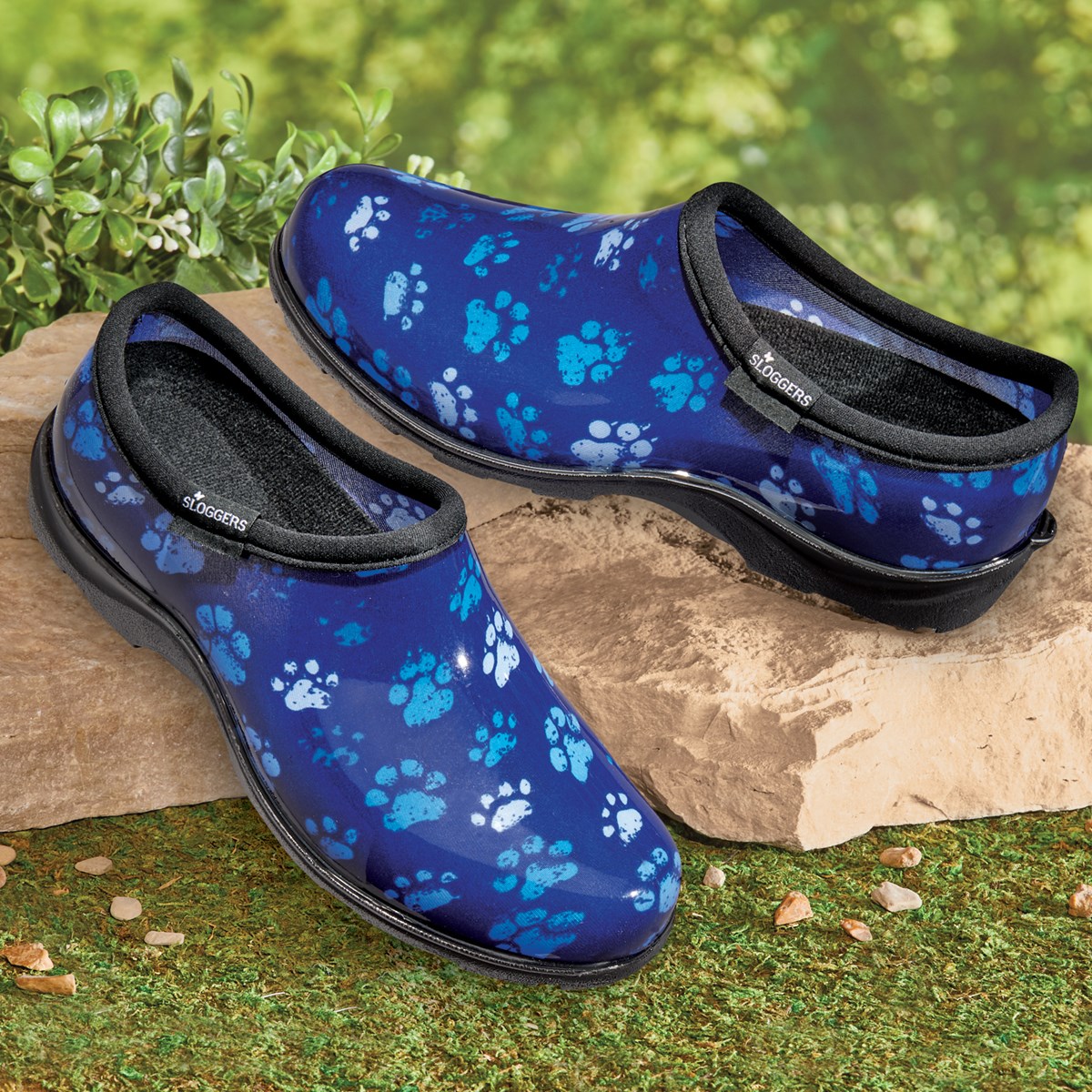 Grungy Blue Paw Print Sloggers Waterproof Garden Shoes | Collections Etc.