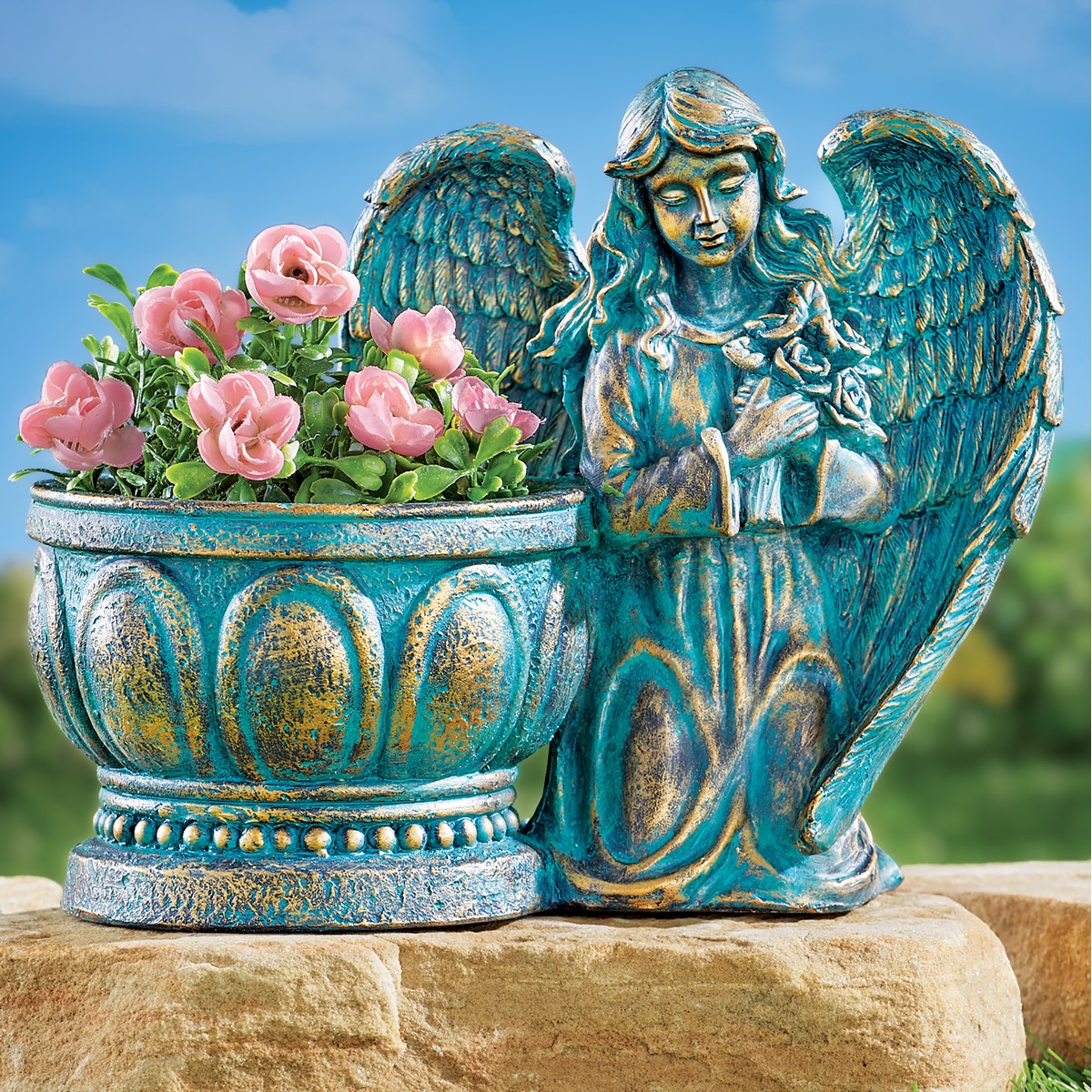 Hand-Painted Praying Angel Copper Style Planter | Collections Etc.