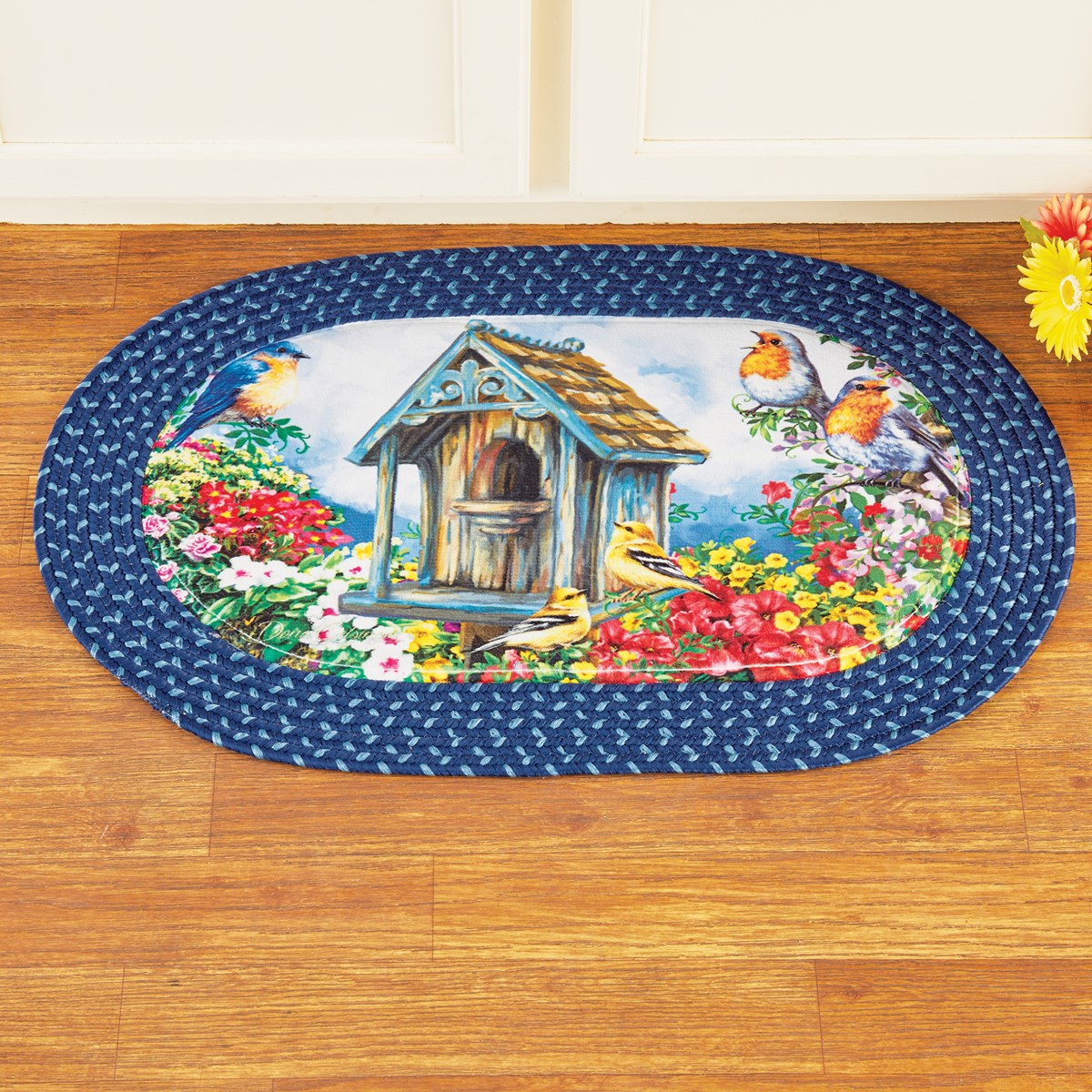 Colorful Floral Birdhouse Braided Accent Rug | Collections Etc.