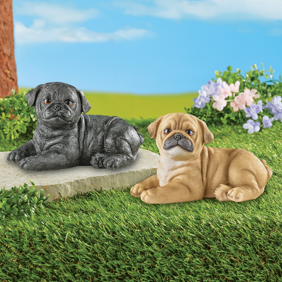 Hand-Painted Realistic Pug Puppy Outdoor Statue | Collections Etc.