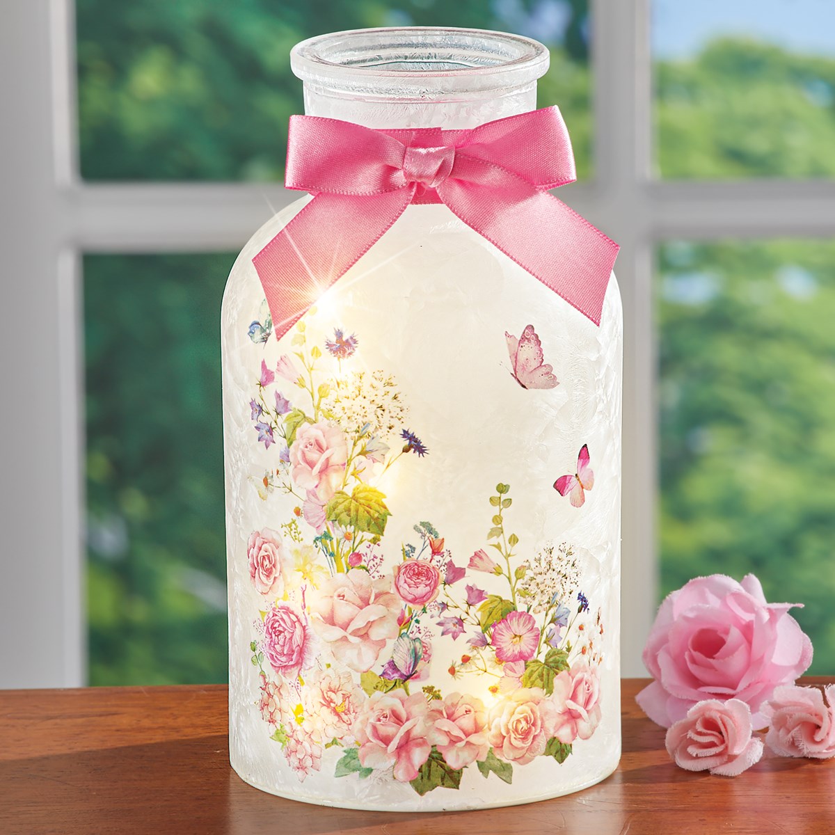Butterfly Floral LED Lighted Mason Jar Lamp | Collections Etc.