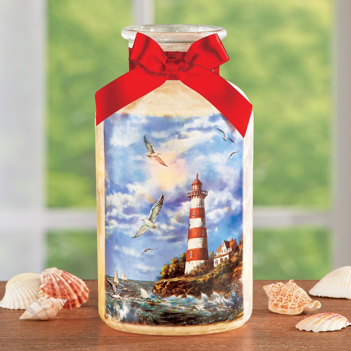 Coastal Lighthouse LED Lighted Mason Jar Lamp | Collections Etc.