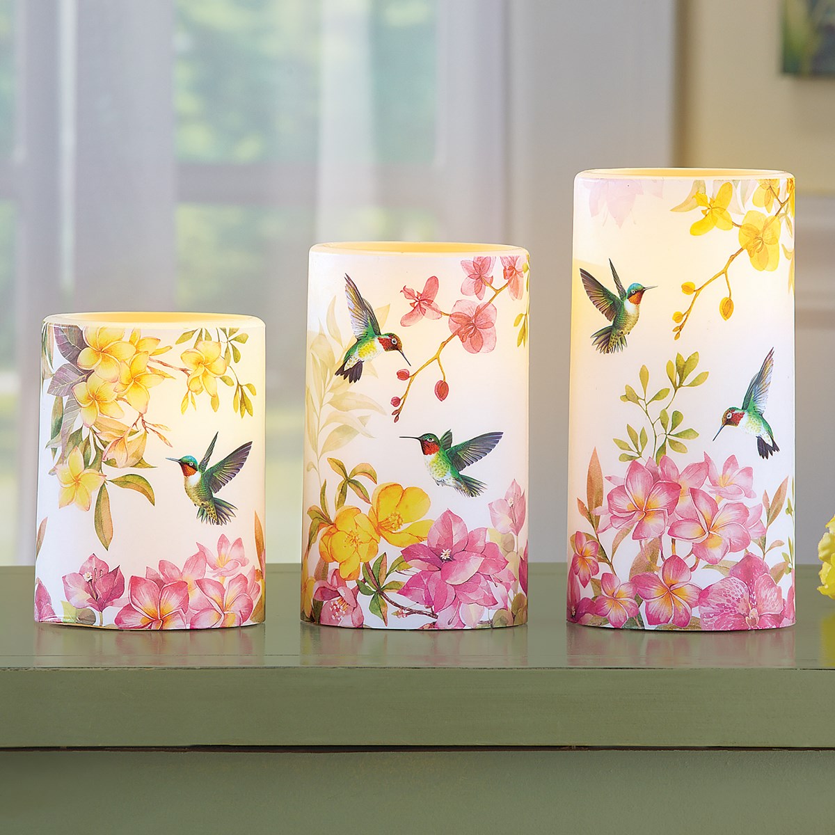 Blooming Hummingbird Floral Candles - Set of 3 | Collections Etc.