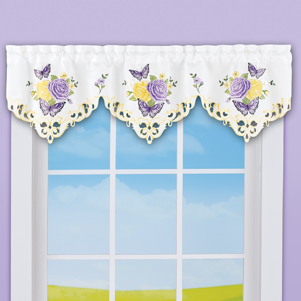 Elegant Embroidered Rose Bouquet Window Valance | Collections Etc.