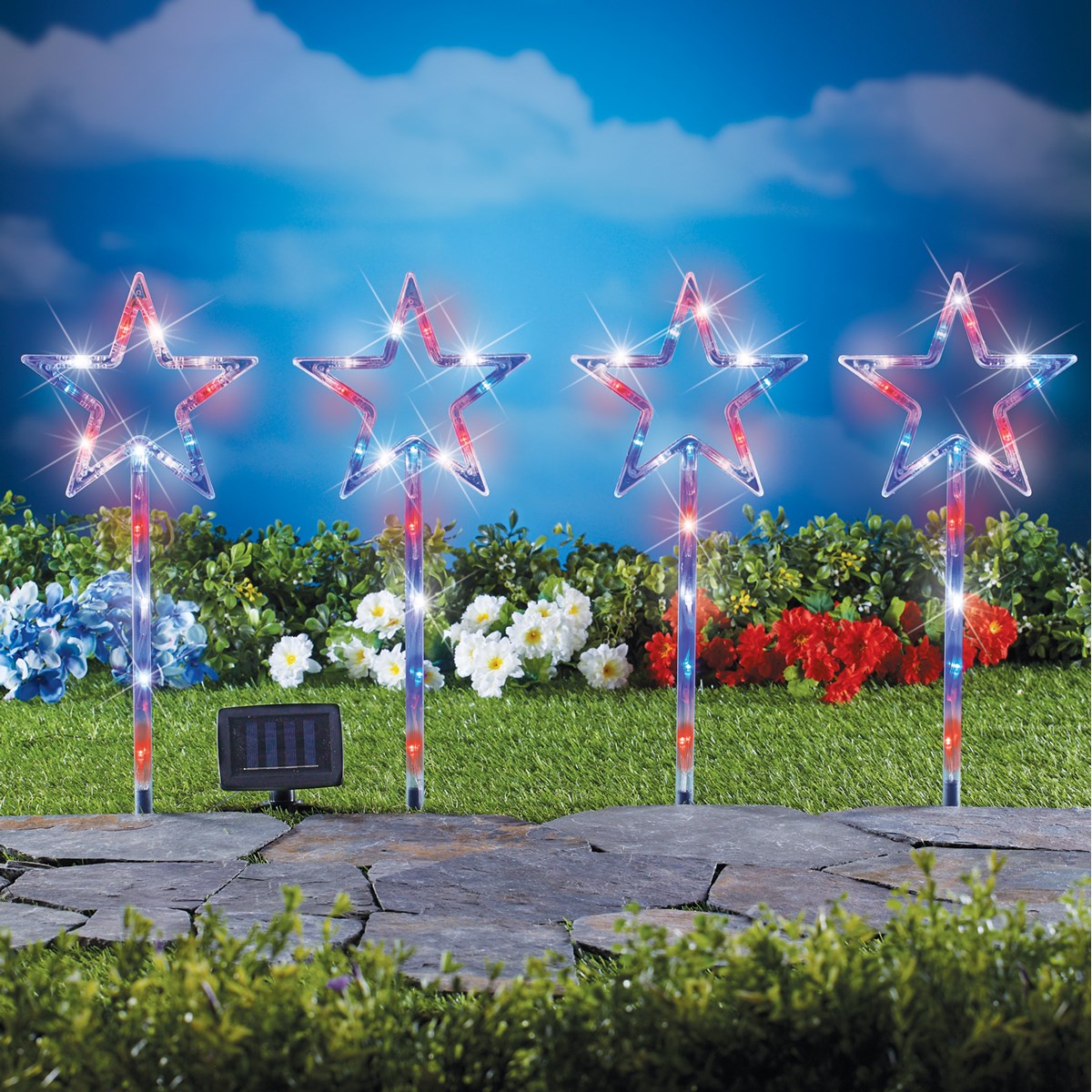 Solar Powered Patriotic Stars Garden Stakes - Set of 4 | Collections Etc.
