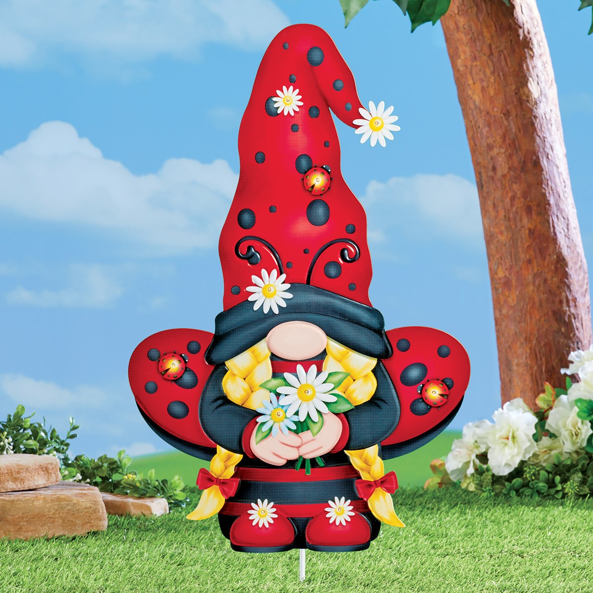 Solar Powered Ladybug Gnome Outdoor Garden Stake | Collections Etc.