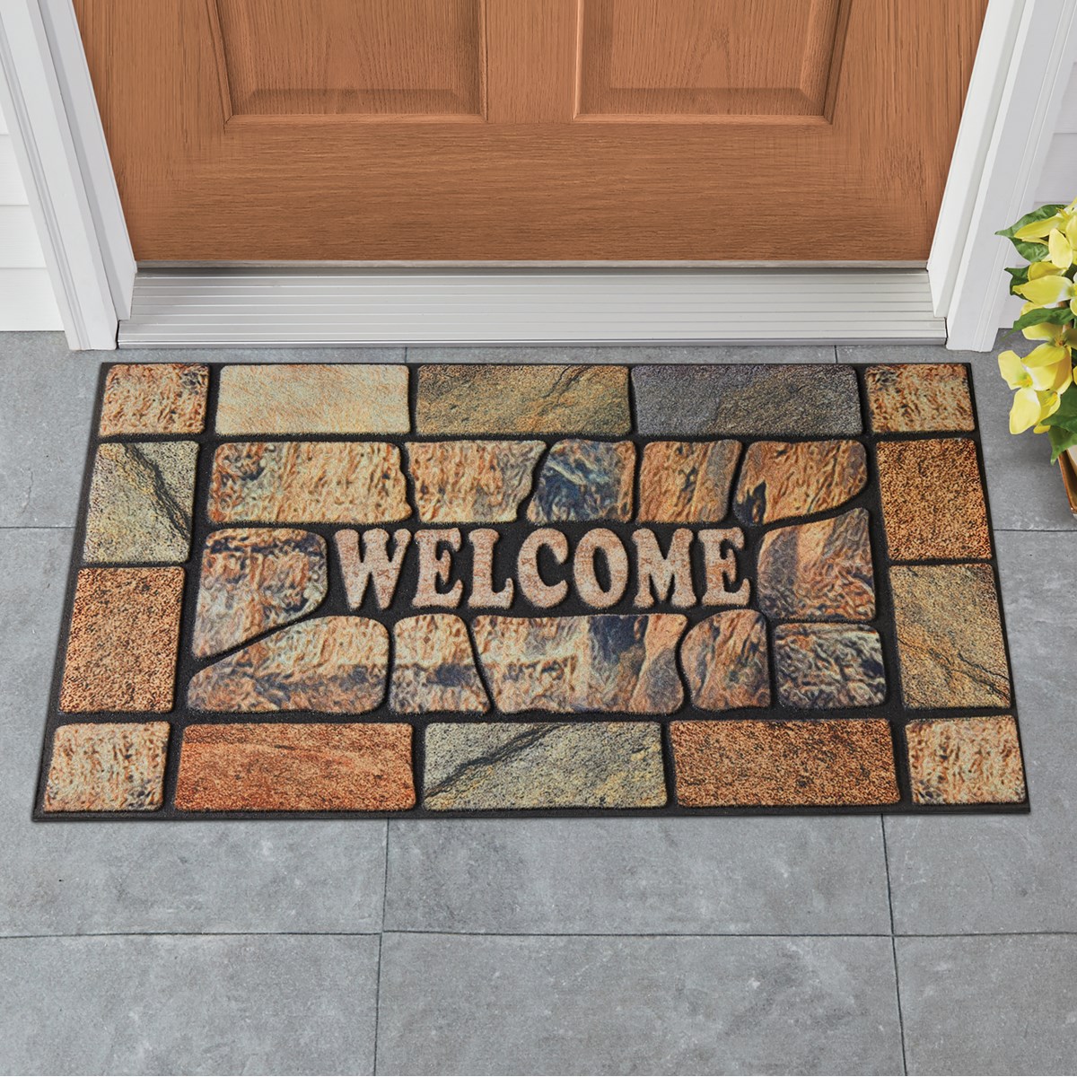 Realistic Rubber Stone Welcome Skid-Resistant Doormat | Collections Etc.