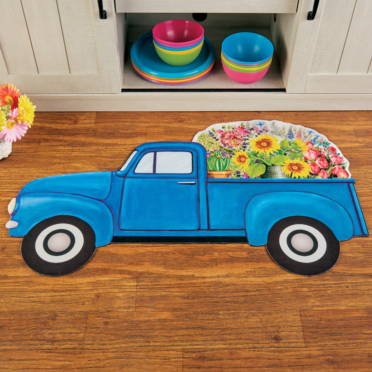 Blue Vintage Pickup Truck Shaped Floral Mat | Collections Etc.