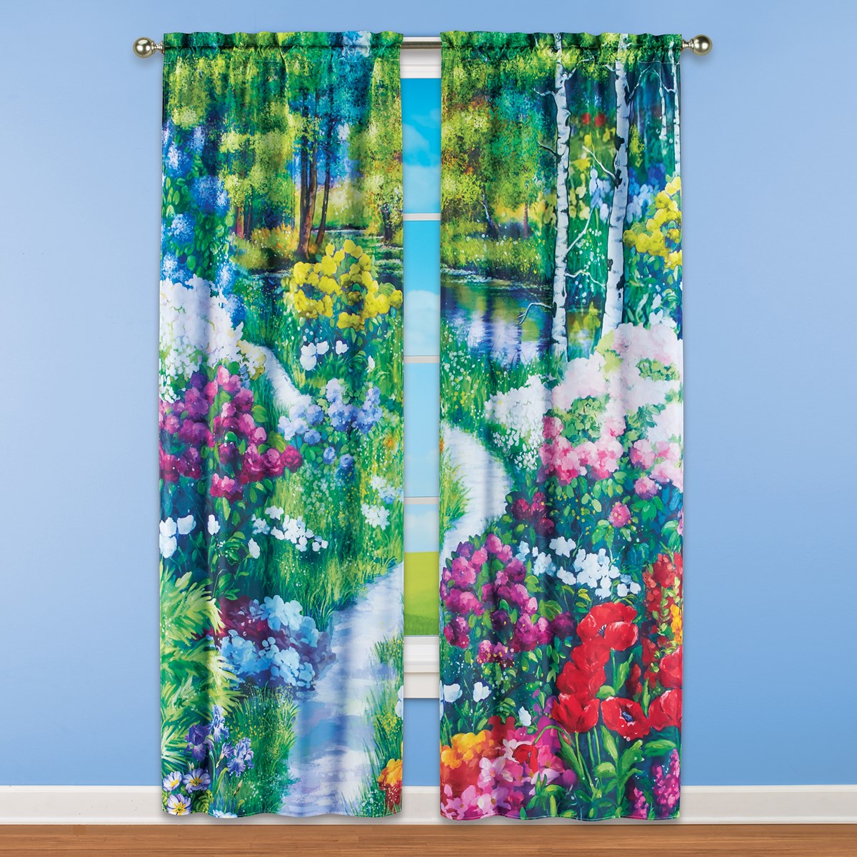 2-Piece Spring Floral Scene Printed Curtains | Collections Etc.