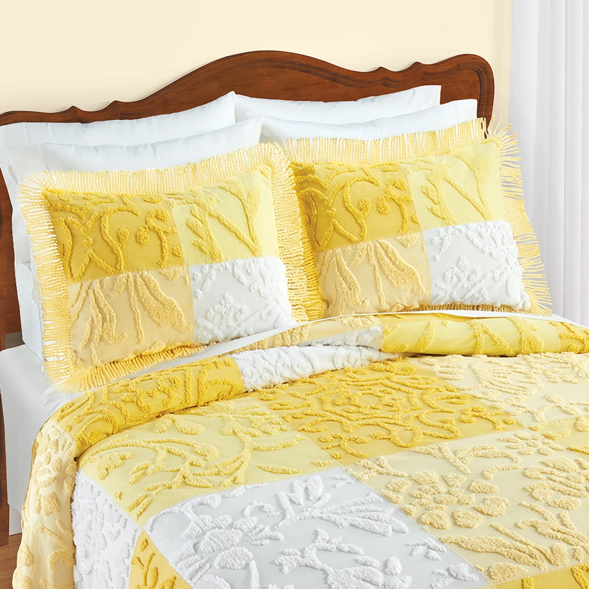 Yellow Patchwork Textured Chenille Pillow Sham | Collections Etc.