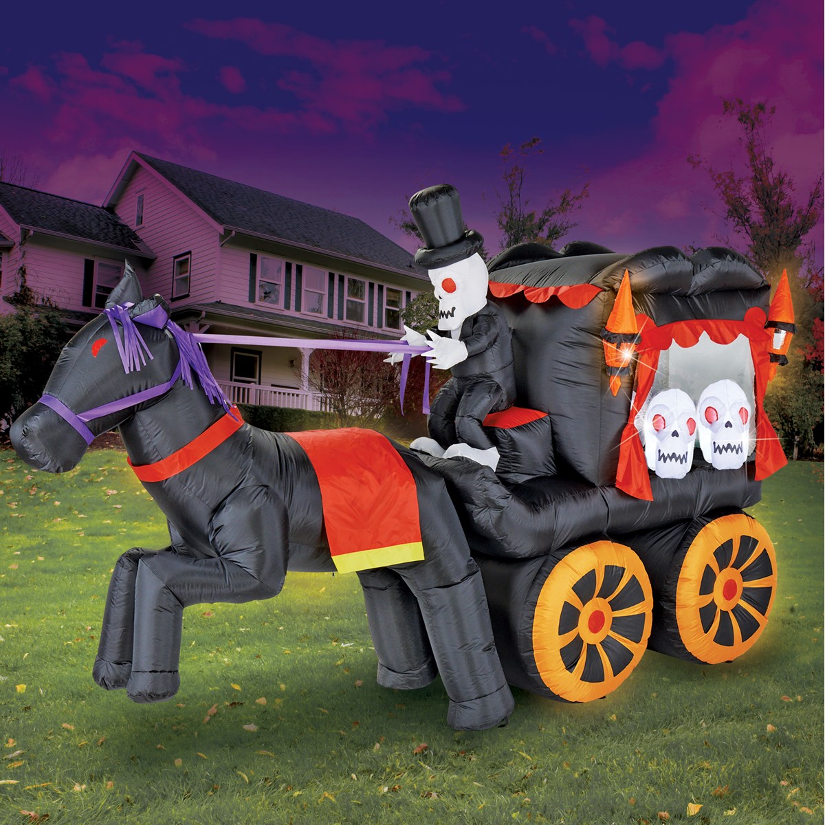 10-Foot Long Skeleton Hearse Halloween Inflatable Decoration ...