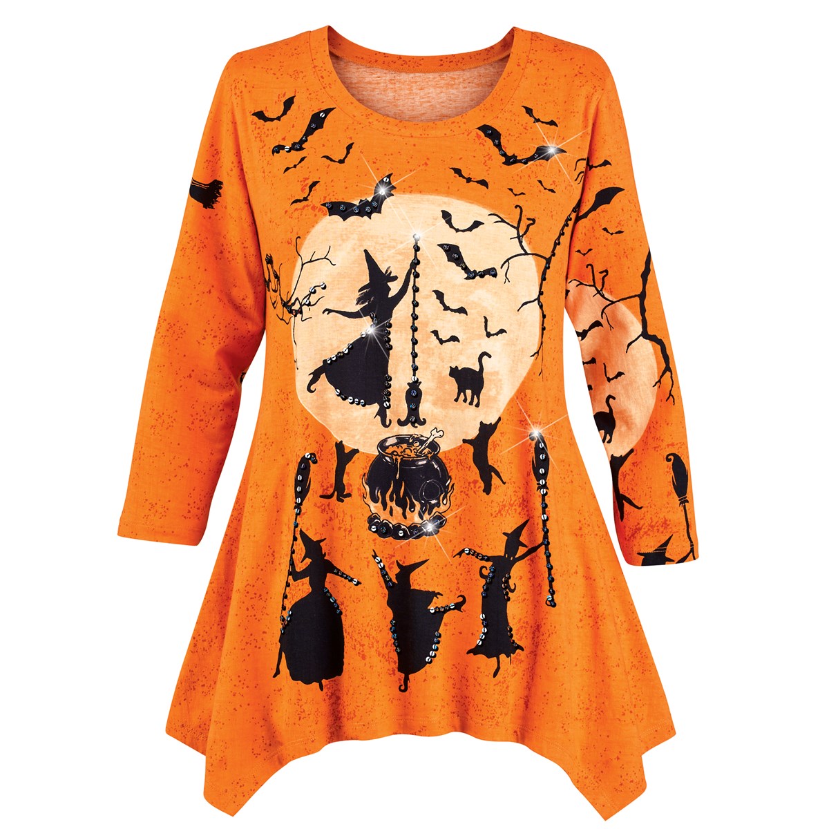 Dancing Witches Sequin Accented Sharkbite Tunic | Collections Etc.