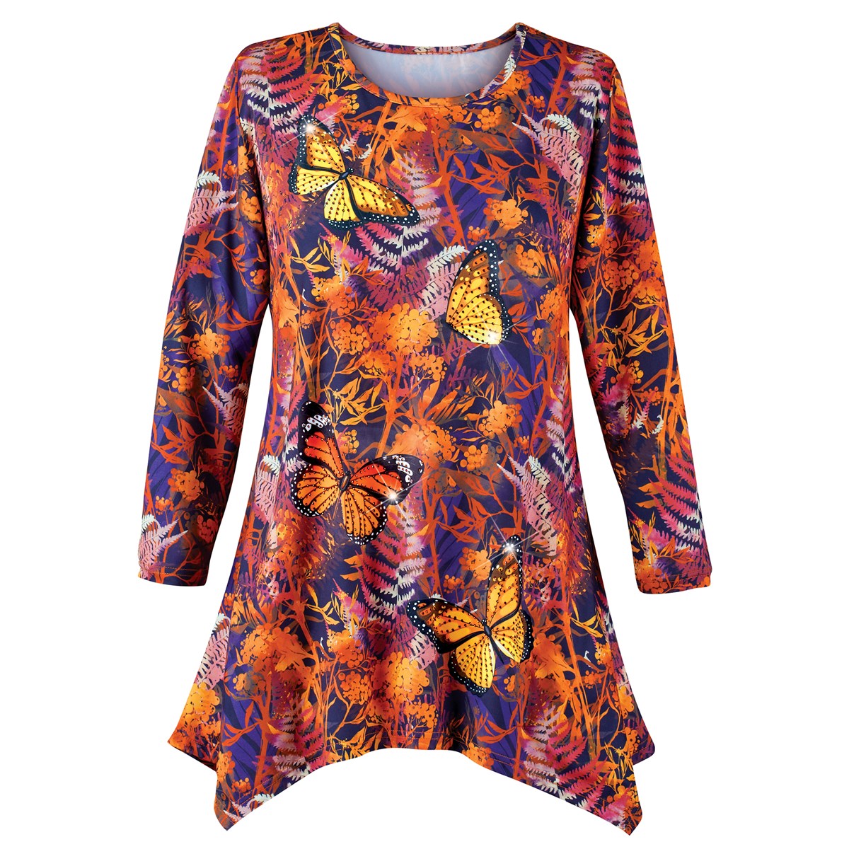 Leaves and Butterflies Scoop Neck Sharkbite Tunic | Collections Etc.