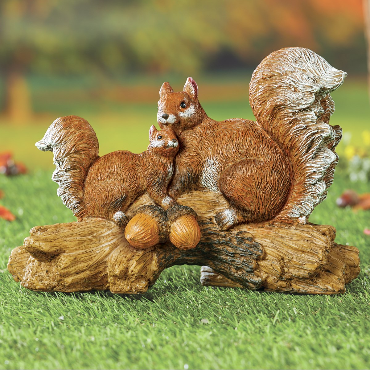 Hand-Painted Squirrels on Tree Trunk Garden Statue | Collections Etc.