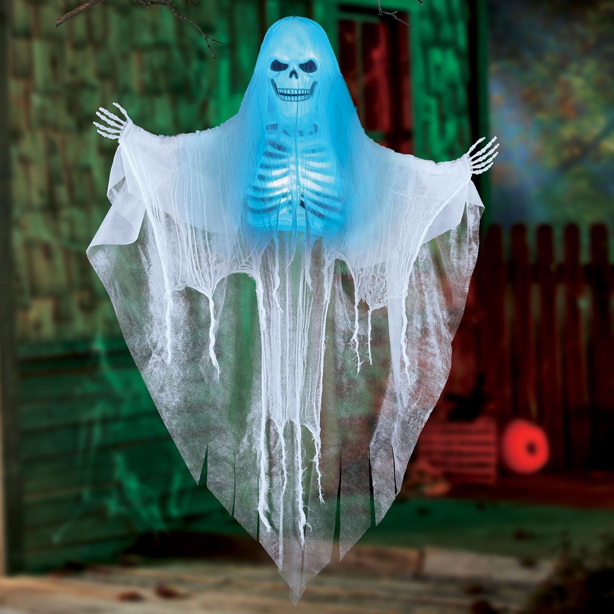 Sound Activated Blue Lighted Hanging Skeleton Decoration | Collections Etc.
