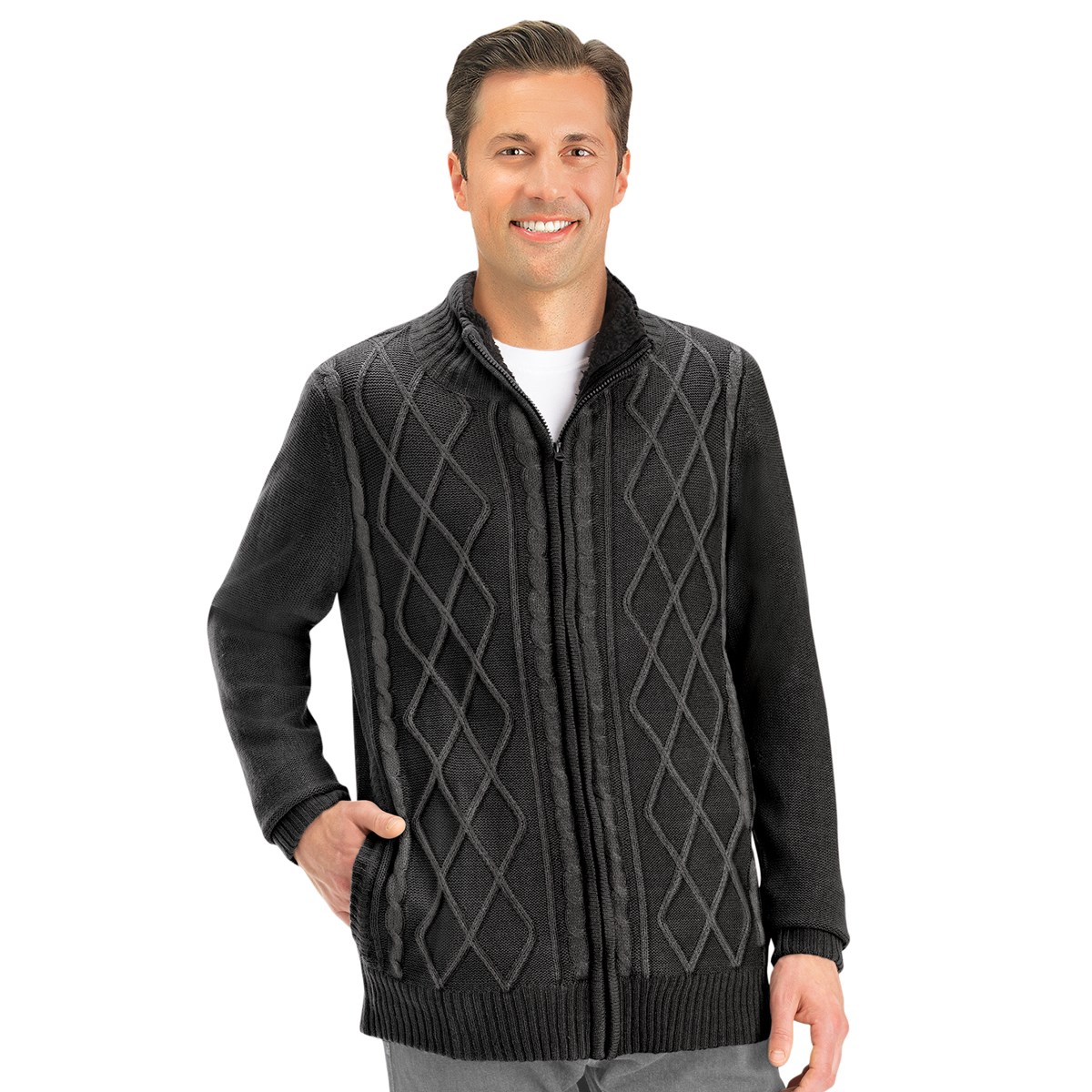 Men's Ultra-Soft Sherpa Lined Zip-Up Sweater | Collections Etc.