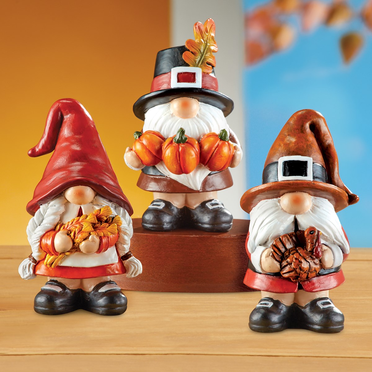 Hand-Painted Thanksgiving Gnome Figurines - Set of 3 | Collections Etc.