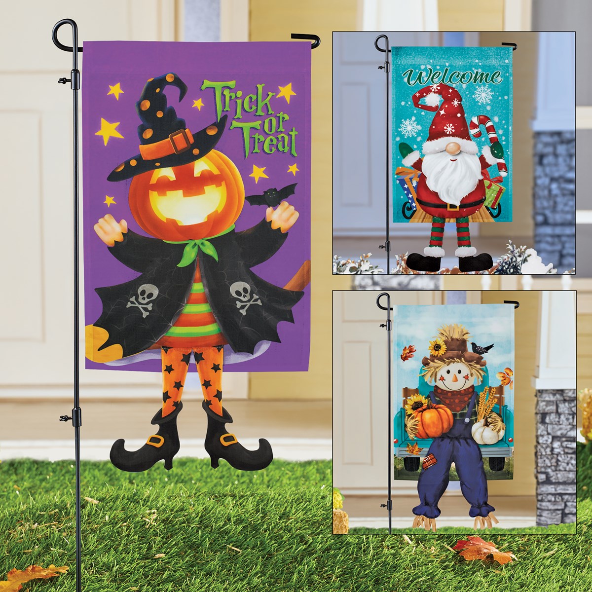 Set of 3 Interchangeable Seasonal Garden Flags | Collections Etc.